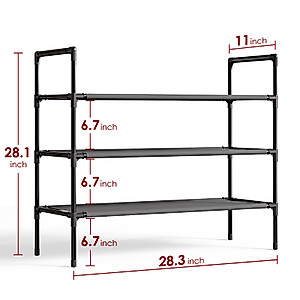 Sakugi Shoe Rack with Non-Woven Fabric - X-Large Shoe Organizer, 3-Tier Shoe Storage Rack, Sturdy Shoe Rack for Closet, Garage & Corridor, Stackable Shoe Rack for Entryway, Black
