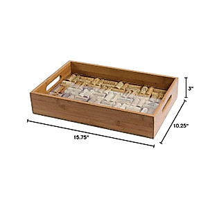 Oenophilia Greenophile Bamboo Cork Service Tray Kit With Handles, 100% Bamboo, Glass Pane, Serving Platter for Wine, Beer, Charcuterie, Appetizers, and More, Do-it-Yourself, Corks NOT included