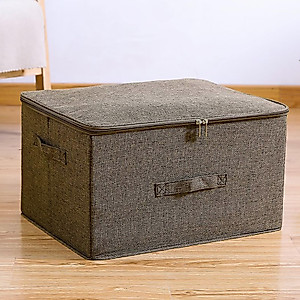 LaMorée Storage Bins with Lids Fabric Decorative Storage Box Zipper Handle Foldable Storage Cube PP Plastic Board Linen Clothes Container Organizer Coffee 18" Lx14 Wx10 H 1 Pack
