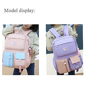 Kawaii Colorful Casual Girls Backpack Elementary Schoolbag Sweet and Cute Children's Backpack with Charm