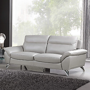 Cortesi Home Monaco Contemporary Leather Sofa, Grey