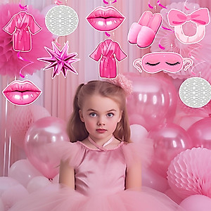 Pre-Strung Hot Pink Party Decorations Spa Party Decorations Spa Birthday Party Supplies for Girls Slumber Party Decorations Bachelorette Party Hanging Swirl Pajama Sleepover Party Decorations