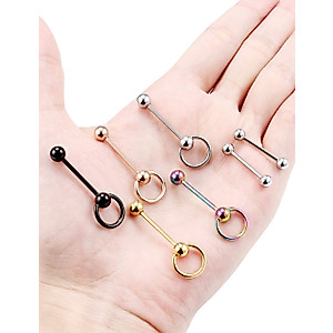Prjndjw 14G Tongue Rings Door Knocker Tongue Ring Surgical Steel Tongue Rings Body Piercing Jewelry for Women Men 7Pcs 16MM Mixcolour