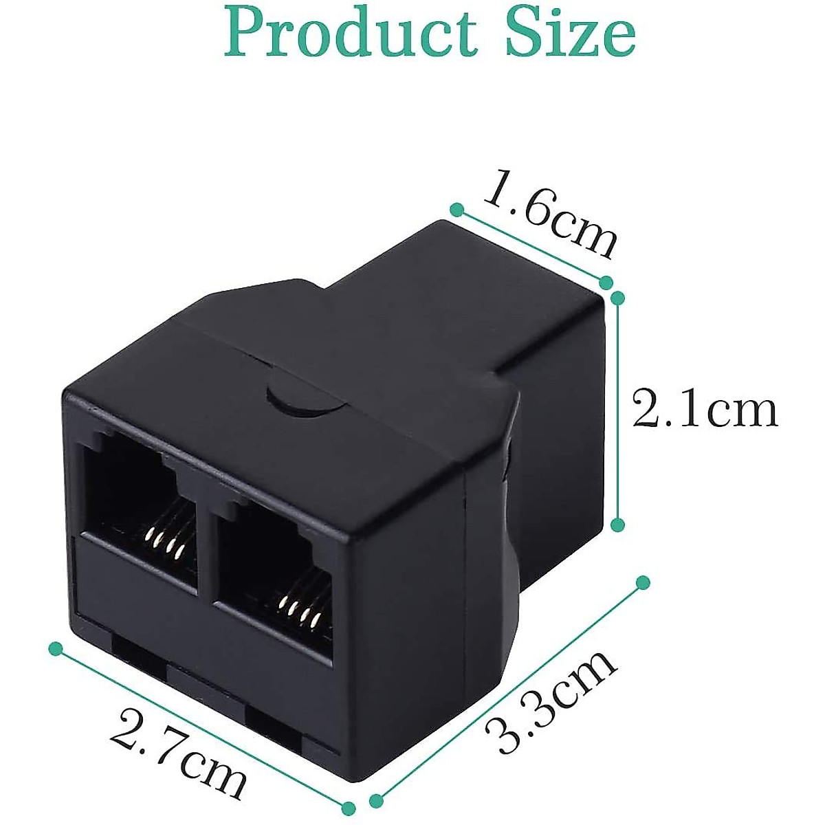 Phone Line Splitter, Vcall Phone Jack Splitter, RJ11 Splitter,Phone Cord Splitter,Telephone Line Splitter RJ11 6P4C Male to 2 Way Female Socket Telephone Extension Cable (2 Pcs,Black)