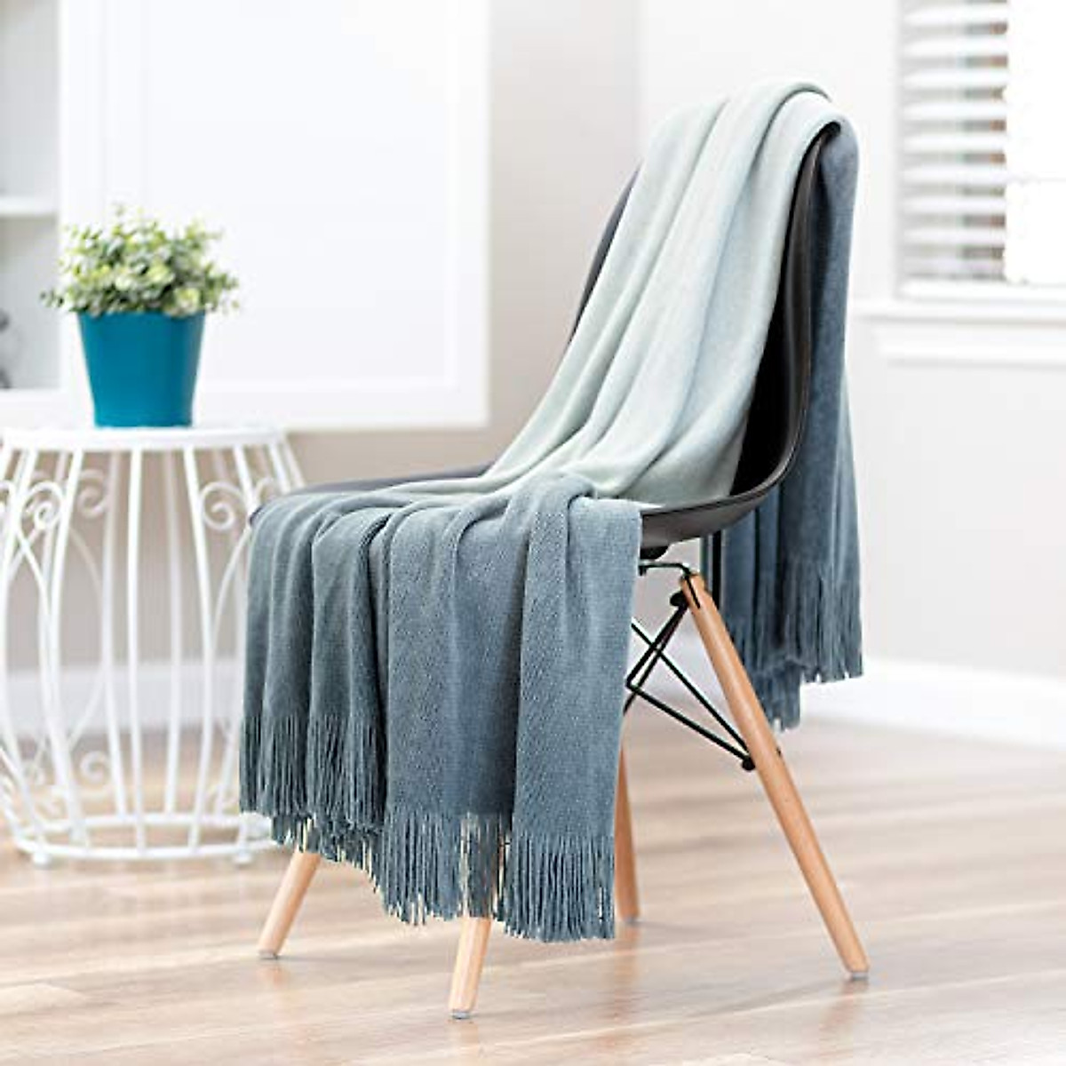 Chanasya Gradual Gradient Ombre Super Soft Acrylic Throw Blanket with Tassels - Warm Cozy Lightweight Fluffy Woven Blanket for Bed Sofa Chair Couch Living Bed Room Tan Sage Blanket(50x65 Inches) Lead