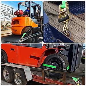 Trekassy 2”x 96” Car Tie Down Tire Straps with 16" Chain Anchors for Trailers, 3,333lbs Safe Working Load