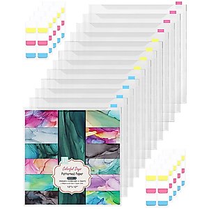 Anvin 12 Pcs Scrapbook Paper Storage Organizer for 12 x 12 Inch Paper with 60 Pcs Sticky Index Tabs Waterproof Individual Top Loading Files for Separating Scrapbook Paper, Vinyl Paper, Craft Paper