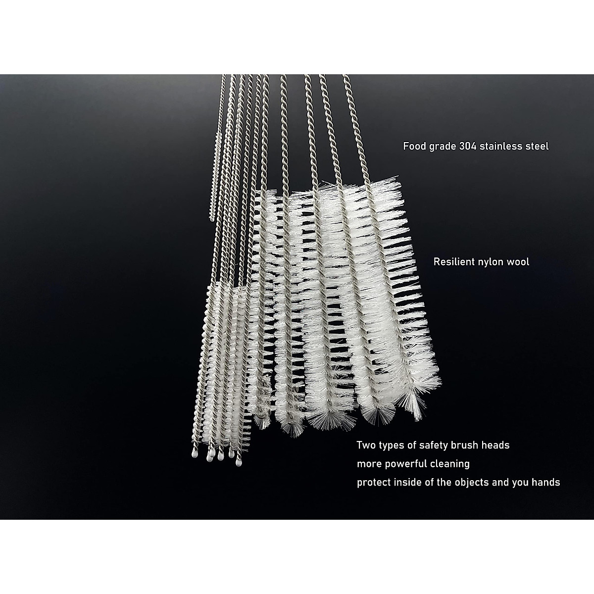 KINGSEM 12 PCS Straw Cleaner Brush kit with 2mm-25mm /6.5-10 INCH for Tube and Pipe.Tumbler, Sippy Cup, Bottle with Straw,Hummingbird feeders and Drinking Straw, Brushes for Cleaning Tanks