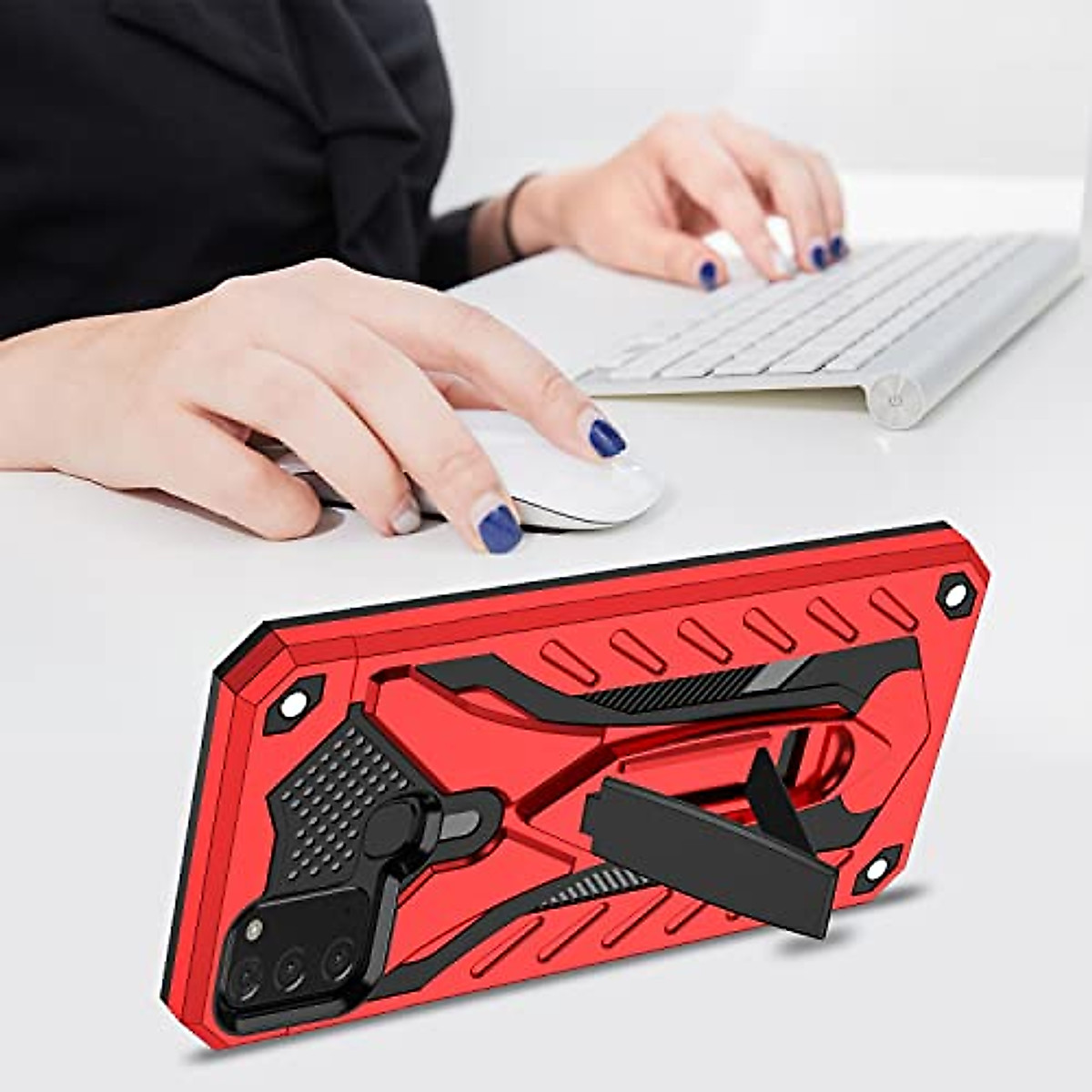 Protective Phone Cover Case Compatible with Infinix Smart 5/Hot 10 Lite,Military Grade Strong Two Layer PU+TPU Hybrid Full Body Case,Bracket Protective Dustproof Shockproof Cover ( Color : Big Red )