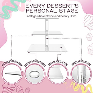 Flexzion 3 Tier Cupcake Stand Acrylic Cupcake Holder Tower Dessert Table Display Set Clear Square Stand, Food Display Stands for Party, Weddings, Birthdays, Reusable Mini Cake Tier Stand