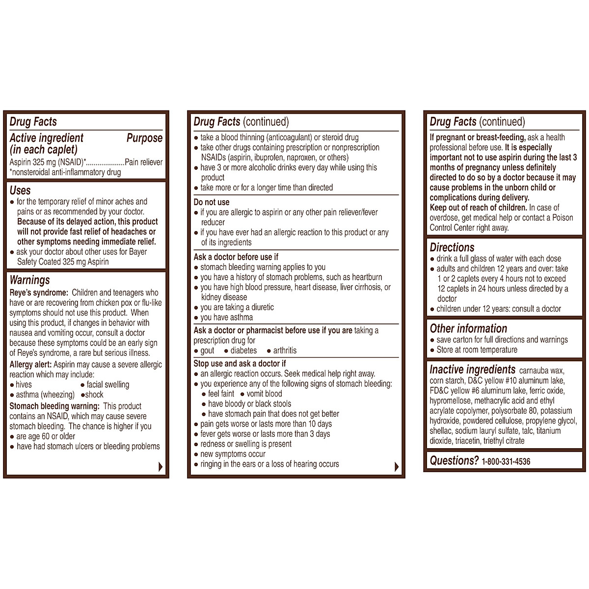 Bayer Aspirin Safety Coated 325 mg Caplets 100 Caplets, Pack of 2