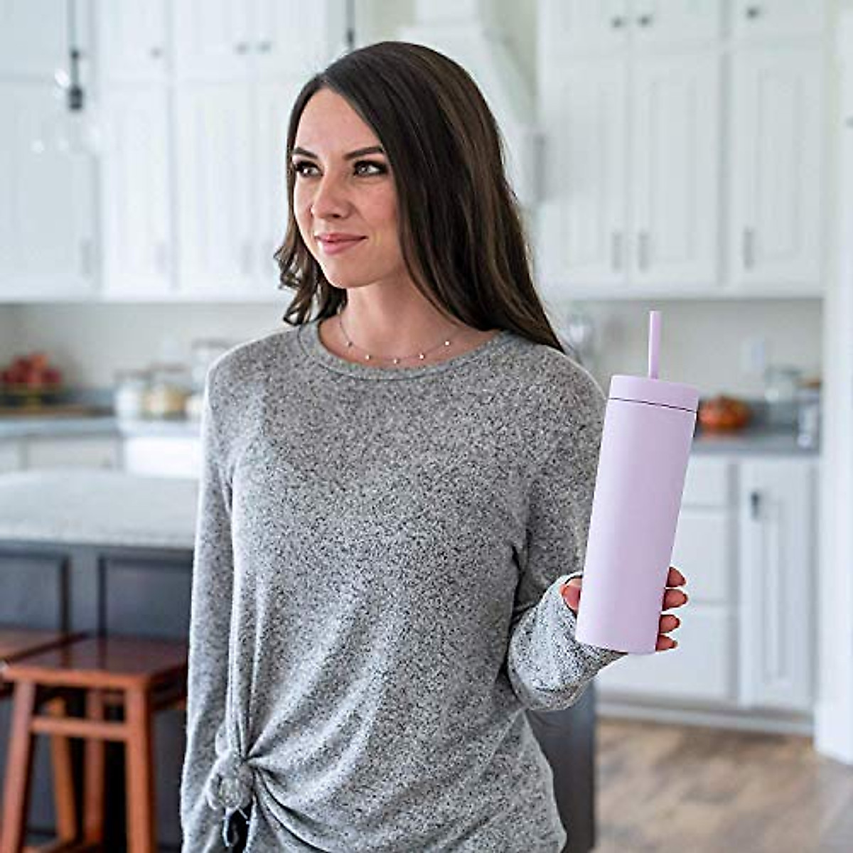 SKINNY TUMBLERS (4 pack) Matte Pastel Colored Acrylic Tumblers with Lids and Straws |16oz Double Wall Plastic Tumblers With Straw Cleaner INCLUDED! Reusable Cup With Straw | Vinyl DIY Gifts