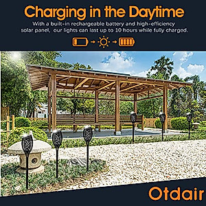 Otdair Solar Torch Lights with Flickering Flame, 12LED Tiki Torch Solar Lights Outdoor, IP65 Waterproof Mini Solar Torch Light Auto On/Off for Garden, Patio, Yard, Pathway, 8 Packs