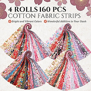 SmoothNovelty 160 Pcs 4 Roll Fabric Strips Assorted Quilting Fabric for Quilting Crafting and Sewing Rolled Cotton for Crafts Blanket Rug Upholstery and Purse Making (Japanese Style)