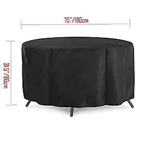 AMSAMOTION Round Patio Furniture Cover, Round Patio Table Cover, Heavy Duty Oxford Waterproof and UV Resistant Suitable for Outdoor Furniture Set, Large Outdoor Table Chair Set Cover, 75" DIAx31 H