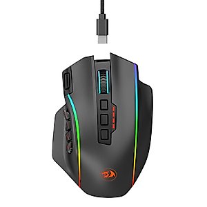 Redragon M901 Gaming Mouse RGB Backlit MMO 16 Macro Programmable Buttons, 16000 DPI for Windows PC Computer (Wireless, Black)