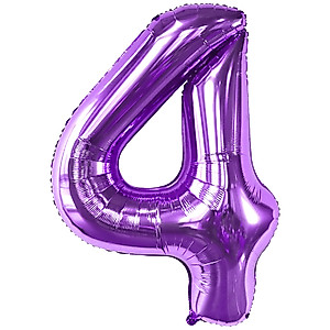KatchOn, Giant Purple 4 Balloon Number - 40 Inch | Purple Number 4 Balloon, Mermaid 4th Birthday Decorations for Girls | 4th Birthday Balloons | 4 Purple Balloon for 4th Mermaid Party Decorations