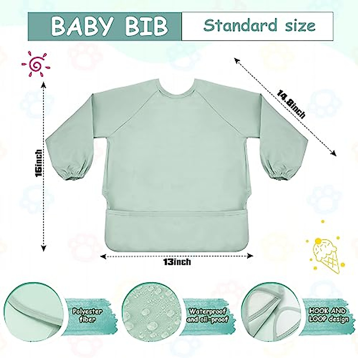 Jeyiour 6 Pack Long Sleeve Baby Bibs Mess Proof Bib Washable Feeding Bib Weaning Smock for Baby Infant Toddler (Simple Style)