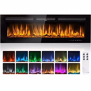 Jolydale Electric Fireplace 50 inch Wall Mounted and Recessed with Remote Control and Touch Panel Control, Timer,12-Level Adjustable Flame Colors and Speed
