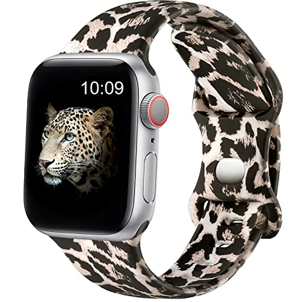 Easuny Compatible with Apple Watch Band 38mm 40mm 41mm 42mm 44mm 45mm 49mm for Women Men, Durable Silicone Sport Wristbands Bracelet Waterproof for iWatch SE Series 8 7 6 5 4 3 2 1 Ultra, Leopard S/M