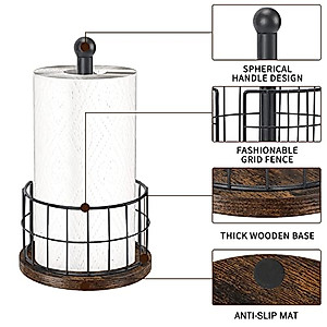 YINMIT Paper Towel Holder Countertop, Standing Paper Towel Roll Holder for Bathroom, Paper Towel Rack with Heavy Duty Wooden Base for Kitchen Counter, Fits Standard or Jumbo-Sized Rolls