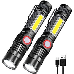 Rechargeable LED Flashlights, Magnetic Flashlight Super Bright Tactical Flashlight with SideLight,USB Rechargeable,Zoomable,Waterproof Best Small Flashlight for Camping, Emergency