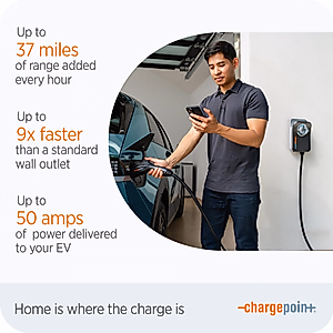 ChargePoint Home Flex Electric Vehicle (EV) Charger, 16 to 50 Amp, 240V, Level 2 WiFi Enabled EVSE, UL Listed, ENERGY STAR, NEMA 14-50 Plug or Hardwired, Indoor / Outdoor, 23-foot cable , Black