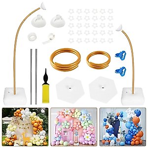 Bazen 8.2ft & 5ft Balloon Arch Kit Glod Free Bending Shape Deformation Balloon Column Stand Half Arch Balloon Stand with Base Balloon Arch Frame for Wedding Baby Shower Birthday Decoration