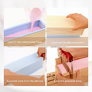 DOYOLLA Silicone Soap Loaf Molds Wood Box + Stainless Steel Wavy + Straight Cutters, 41oz, Random Color