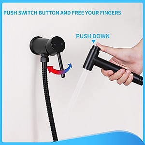 KWOCI Matte Black Handheld Bidet Sprayer for Toilet Warm Water Mounted on the Bathroom Vanity，Stainless Steel Hot and Cold Bidet Sprayer with Brass Mixing Valve for Feminine Hygiene、 Pet shower