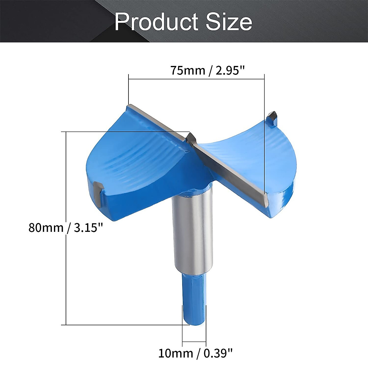 Auniwaig Forstner Drill Bits, 75mm Dia Wood Hole Saw, Auger Opener Cemented Carbide, 80mm Length Woodworking Hinge Hole Drilling Boring Bit Cutter, Hex Shank, Blue, 1 Pcs