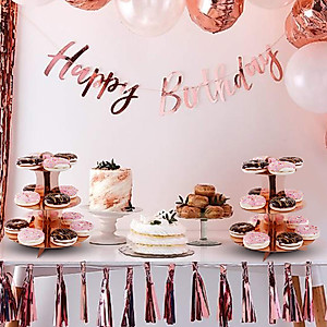 2 Set Rose Gold 3-Tier Round Cardboard Cupcake Stand for 24 Cupcakes Perfect for Women Girls Birthday Bridal Shower Rose Gold Party Supplies