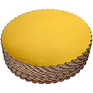 25-Pack 8 inch Sturdy Round Cake Boards,Small Gold Cake Circles Plate Cardboard Scalloped Base,Pack of 25