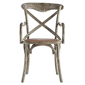 Modway Gear Rustic Modern Farmhouse Elm Wood Rattan Two Dining Armchairs in Gray