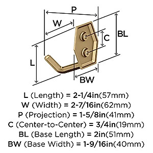 Amerock H37008CZ | Benton Double Prong Decorative Wall Hook | Champagne Bronze Hook for Coats, Hats, Backpacks, Bags | Hooks for Bathroom, Bedroom, Closet, Entryway, Laundry Room, Office
