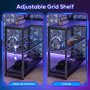 Bestier LED Gaming Desk with Hutch, 71.5 inch L Shaped Computer Desk with Power Outlets, Large Corner Desk Home Office Desk with Monitor Stand and Storage Shelf, Carbon Fiber Black