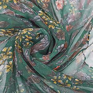 Green Silk Scarf Shawl Women Fall Winter Long Scarves Accessory Floral Design Neck Scarf Jujube red DFS11
