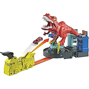 Hot Wheels T-Rex Rampage Track Set, Works City Sets, Toys for Boys Ages 5 to 10