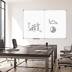 VIZ-PRO Large Dry Erase White Board/Magnetic Foldable Whiteboard, 72 X 40 Inches, Silver Aluminium Frame