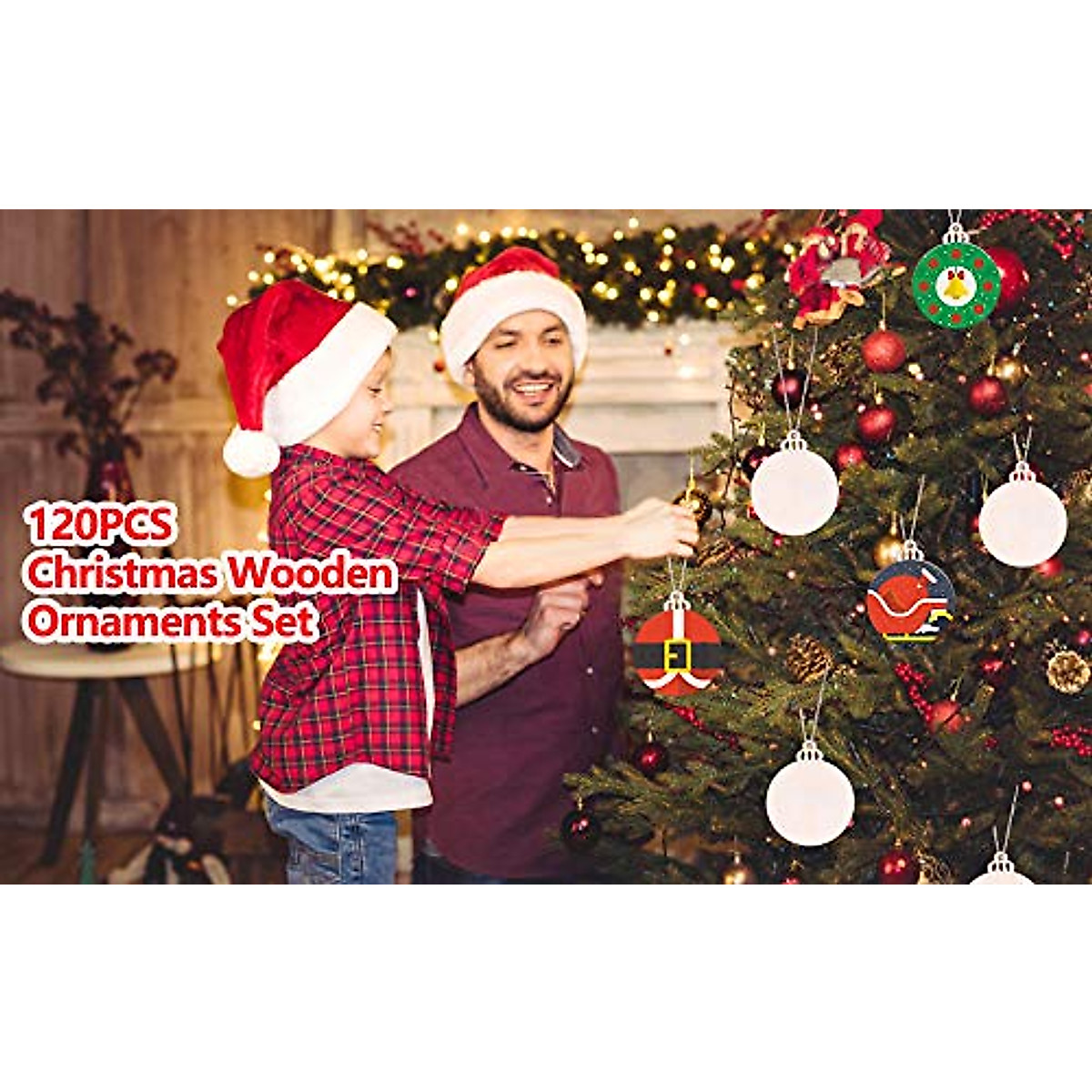 Max Fun 120Pcs Wood Slices 3.5" Wooden DIY Christmas Ornaments Unfinished Predrilled Wood Circles for Crafts Centerpieces Round Wooden Discs Hanging Decorations