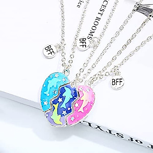 DOYYCA Friendship Necklace Best Friend Necklace for 3 Girls Magnetic Matching Heart Pendant BFF Necklaces for Sister (Dolphin Heart)