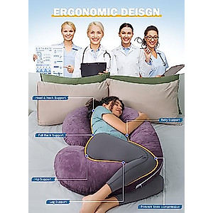 INSEN C-Shaped Pregnancy Pillow, Full Body Support for Sleeping and Nursing with Removable Cover
