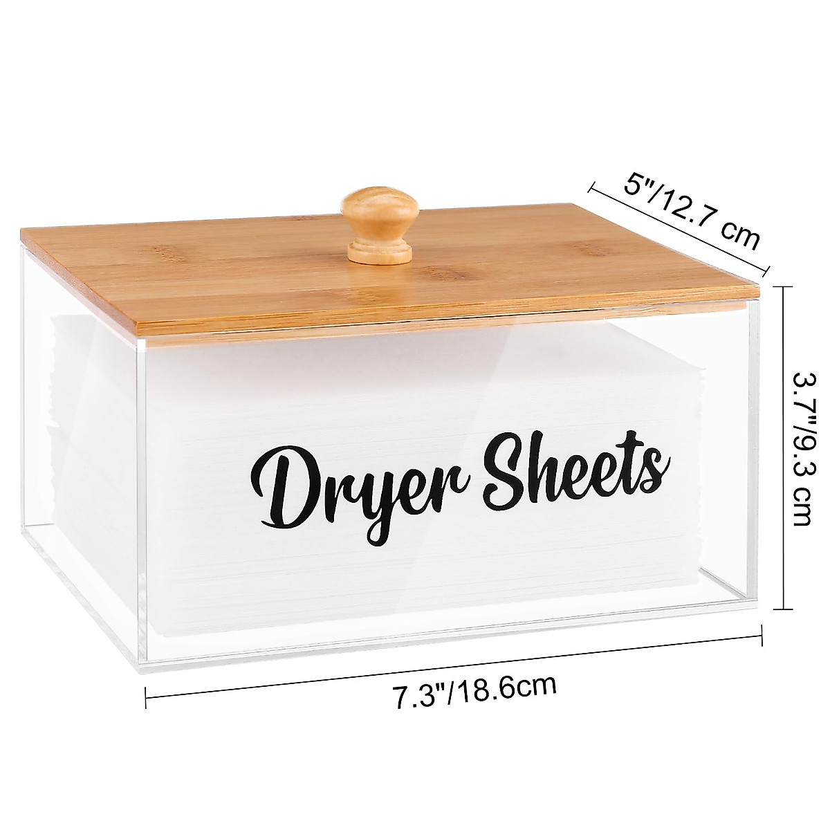 VOTLEVT Acrylic Dryer Sheet Holder with Bamboo Lid,Laundry Dryer Sheet Container and Dispenser for Laundry Room, Fabric Sheet Holder Laundry Organizer