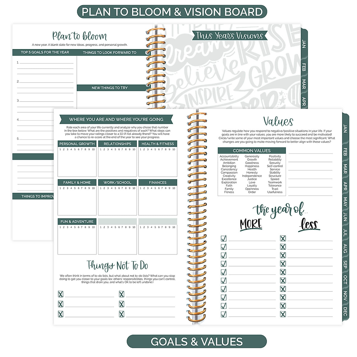bloom daily planners 2023 Calendar Year Day Planner (January 2023 - December 2023) - 5.5” x 8.25” - Weekly/Monthly Agenda Organizer Book with Stickers & Bookmark - Green Modern Abstract