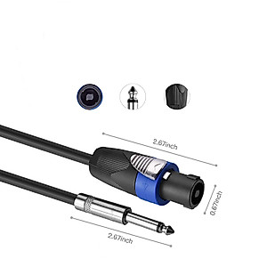 Yoico Pro 50 Feet Speakon to 1/4 Speaker Cable - 50 ft 12 Gauge Speakon to 1/4 Male Inch Audio Amplifier Connection Heavy Duty Cord - Single