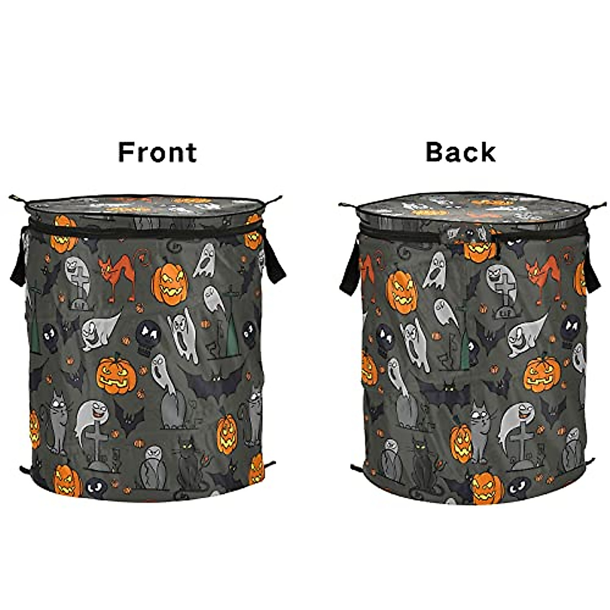 Halloween Black Cat Pumpkin Ghost Pop Up Laundry Hamper with Lid Foldable Storage Basket Collapsible Laundry Bag for Camping Hotel Dormitory