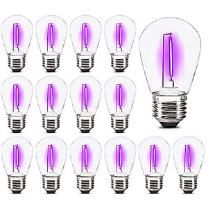 S14 Purple Replacement Bulbs 1W Plastic Shatterproof LED Bulb Decorative LED String Light Bulbs Indoor Outdoor Replacement Bulb Purple Color Light Bulb E26 Base for Bar Home Garden Yard,15 Pack