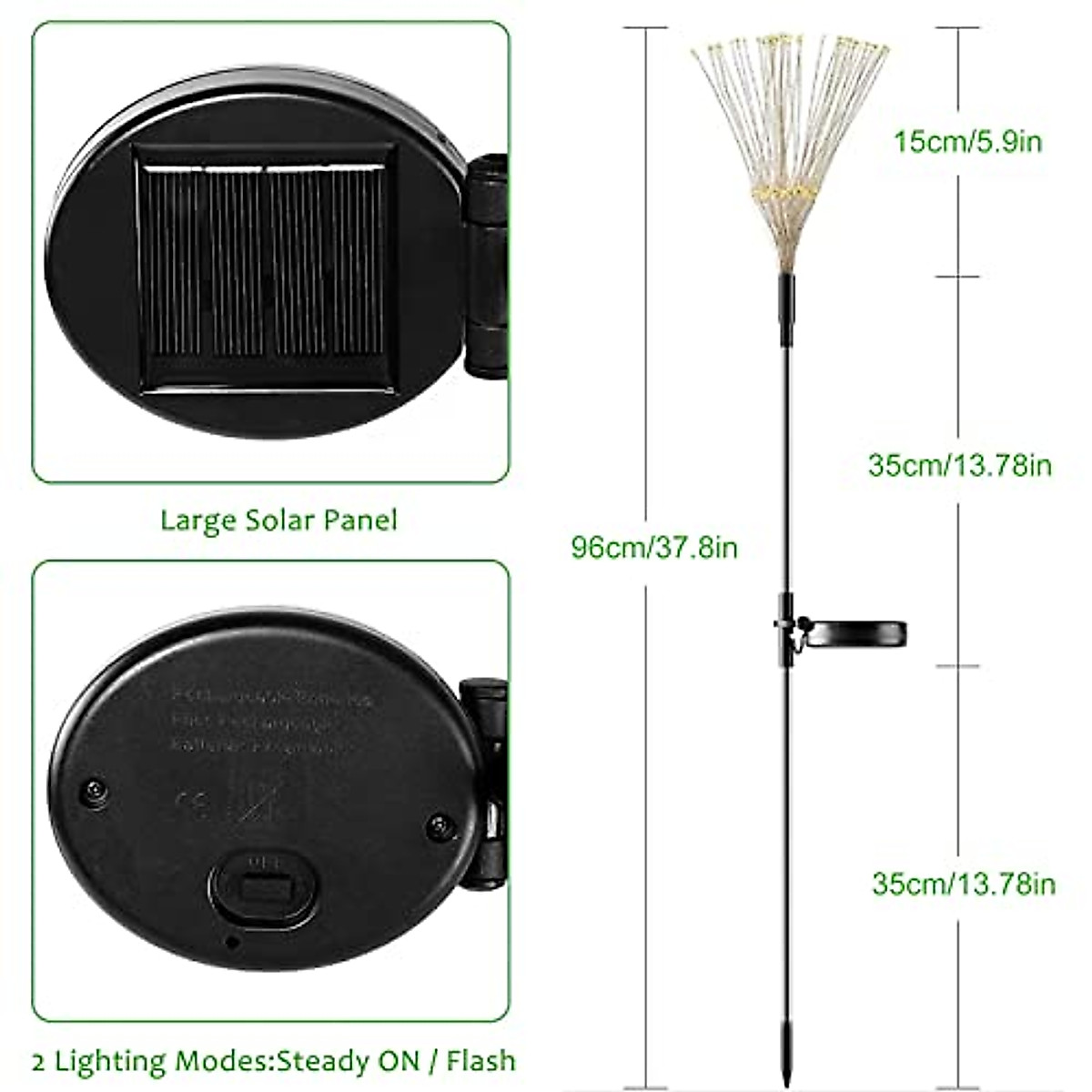 Dengduoduo 2 Pack Solar Garden Lights, Solar Firework Lights, Solar Lights Outdoor Waterproof with 2 Lighting Modes, Landscape Light for Walkway, Garden, Patio, Yard, Flowerbed, Parties (Warm White)