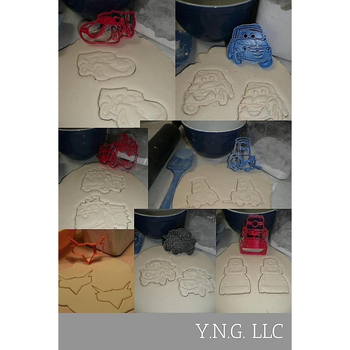 YNGLLC CARS LIGHTNING MCQUEEN TOW MATER MACK GUIDO DOC ANIMATED CARTOON SET OF 7 COOKIE CUTTERS 3D PRINTED MADE IN USA PR1552 Multicolor