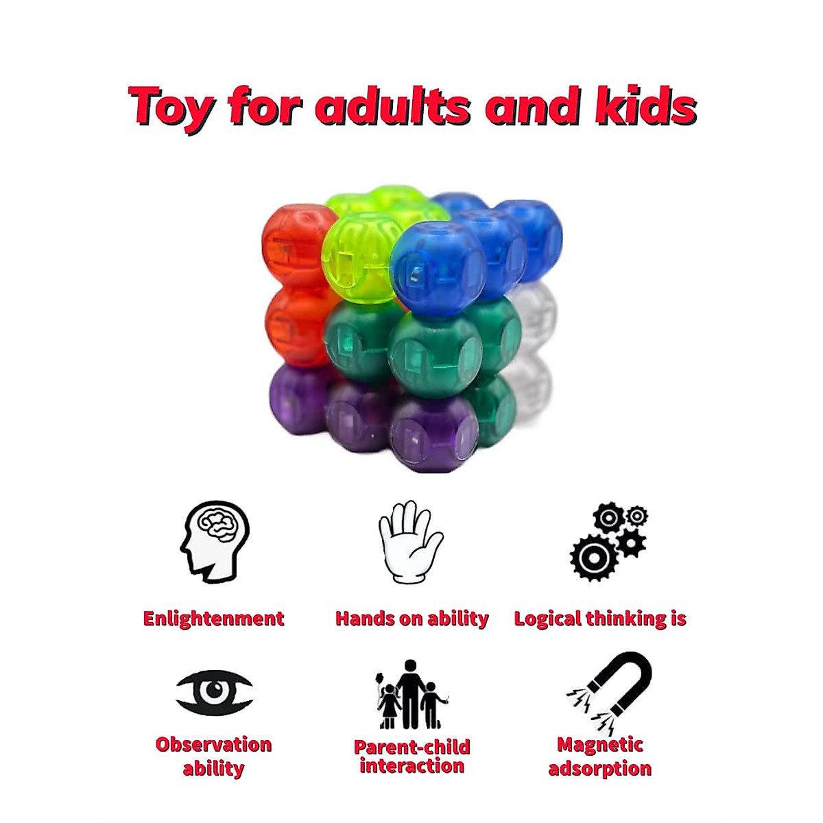 Kids Magnetic Building Puzzle Blocks, Set of 7 Multicolored Cubes, Magnets Fidget for Kids, Teens and Adults, Sensory Toys for Adults and Kids